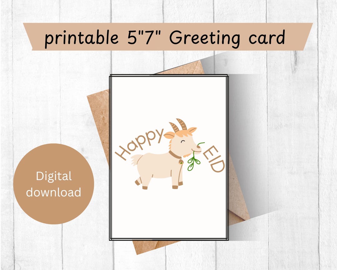 Printable Eid Al-adha Card – Cute Goat Design – 5x7 Foldable Greeting ...