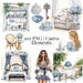 Wedgwood Blue Watercolor Clipart Bundle | Vintage Floral Sticker Set ...