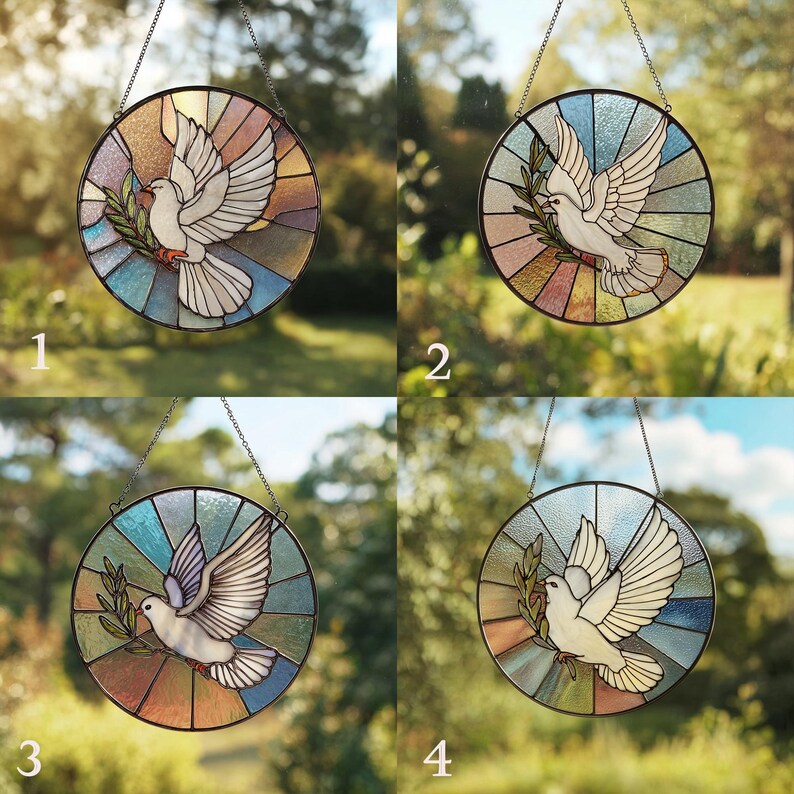 Dove With Olive Branch, Stained Glass Suncatcher, Peace Symbol Window ...