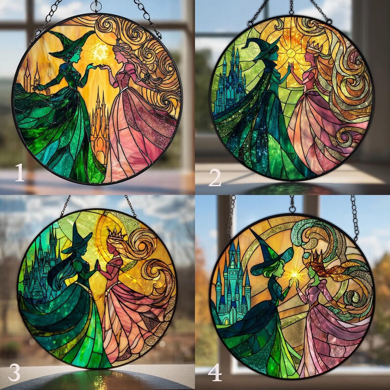 Elphaba and Glinda Stained Glass Suncatcher, Wicked Inspired Suncatcher ...