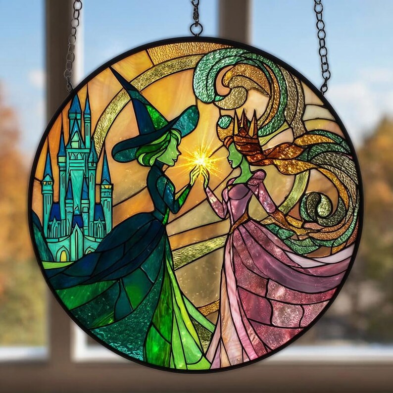 Elphaba and Glinda Stained Glass Suncatcher, Wicked Inspired Suncatcher ...