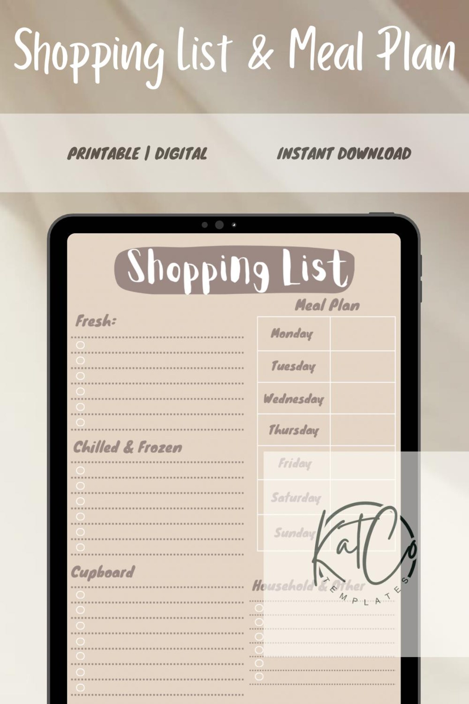 Minimalist Weekly Meal Planner & Shopping List (digital Download) - Etsy