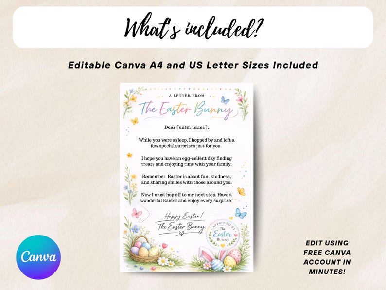 Editable Easter Bunny Letter Template, Printable Easter Letter ...