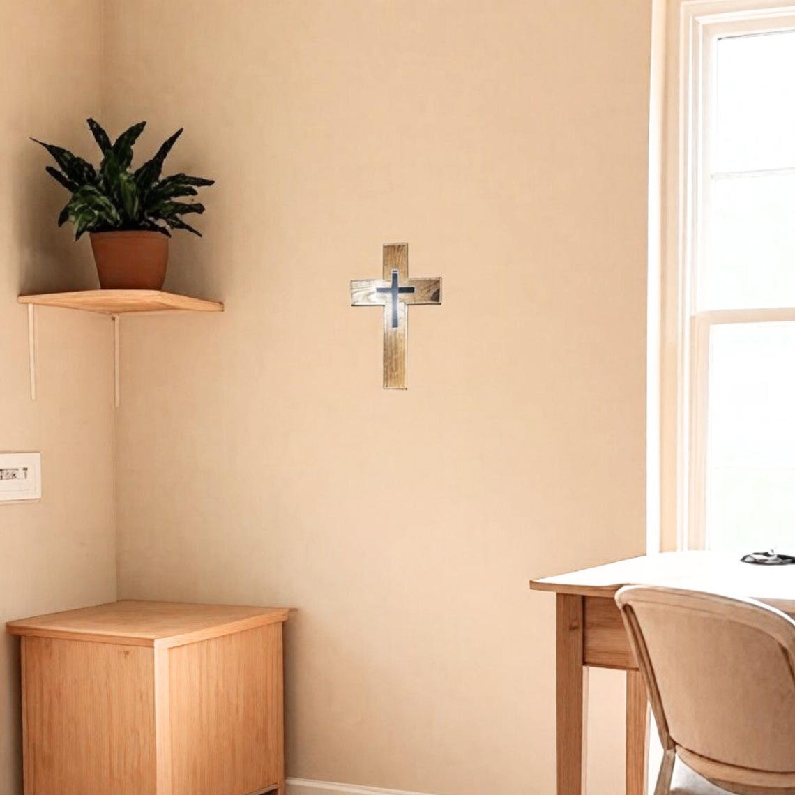 Wall-mounted Wooden Cross With Silver Mirror Acrylic | Handcrafted ...