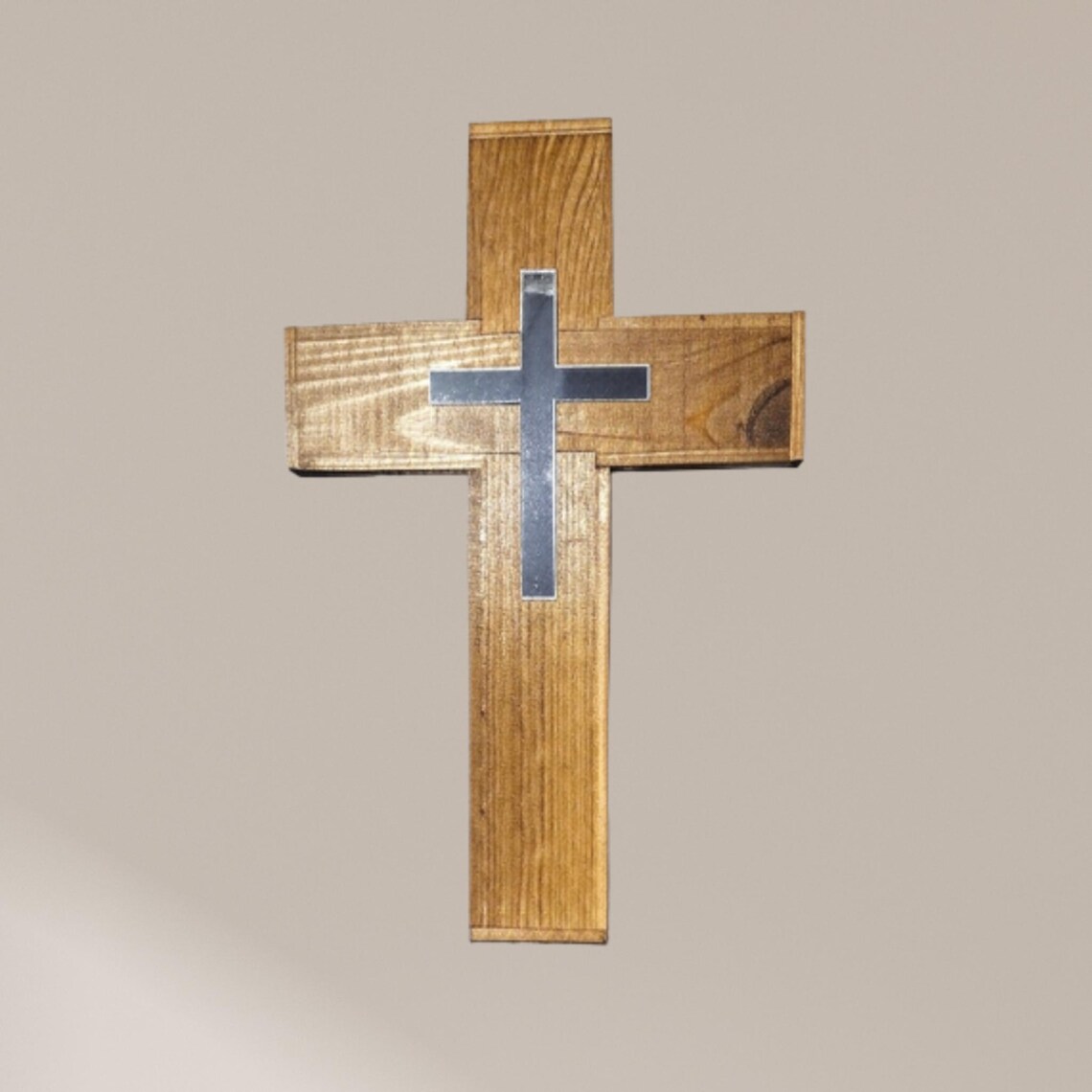 Wall-mounted Wooden Cross With Silver Mirror Acrylic | Handcrafted ...