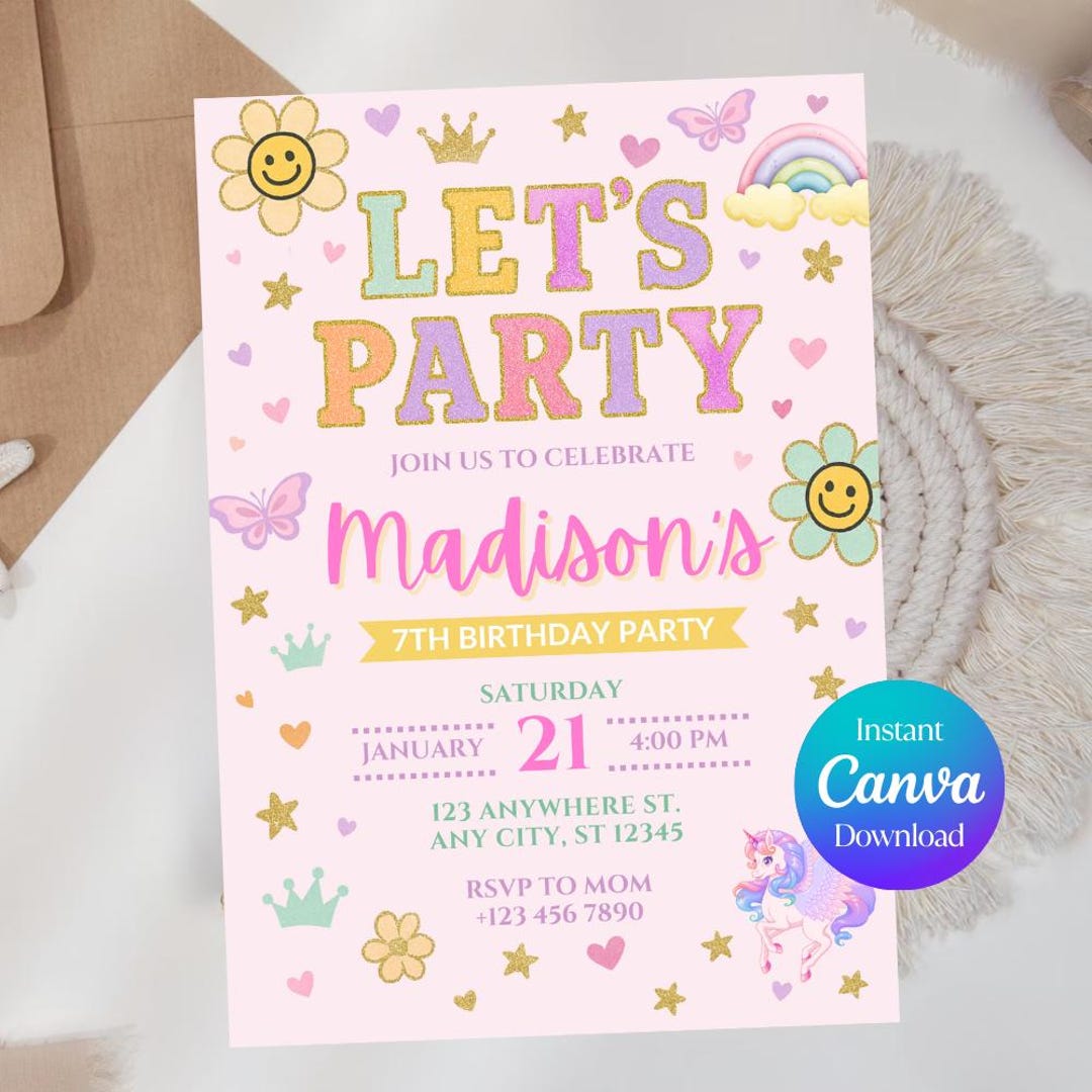 Preppy Patch Letter Birthday Invitation. Girl Varsity Party Template ...