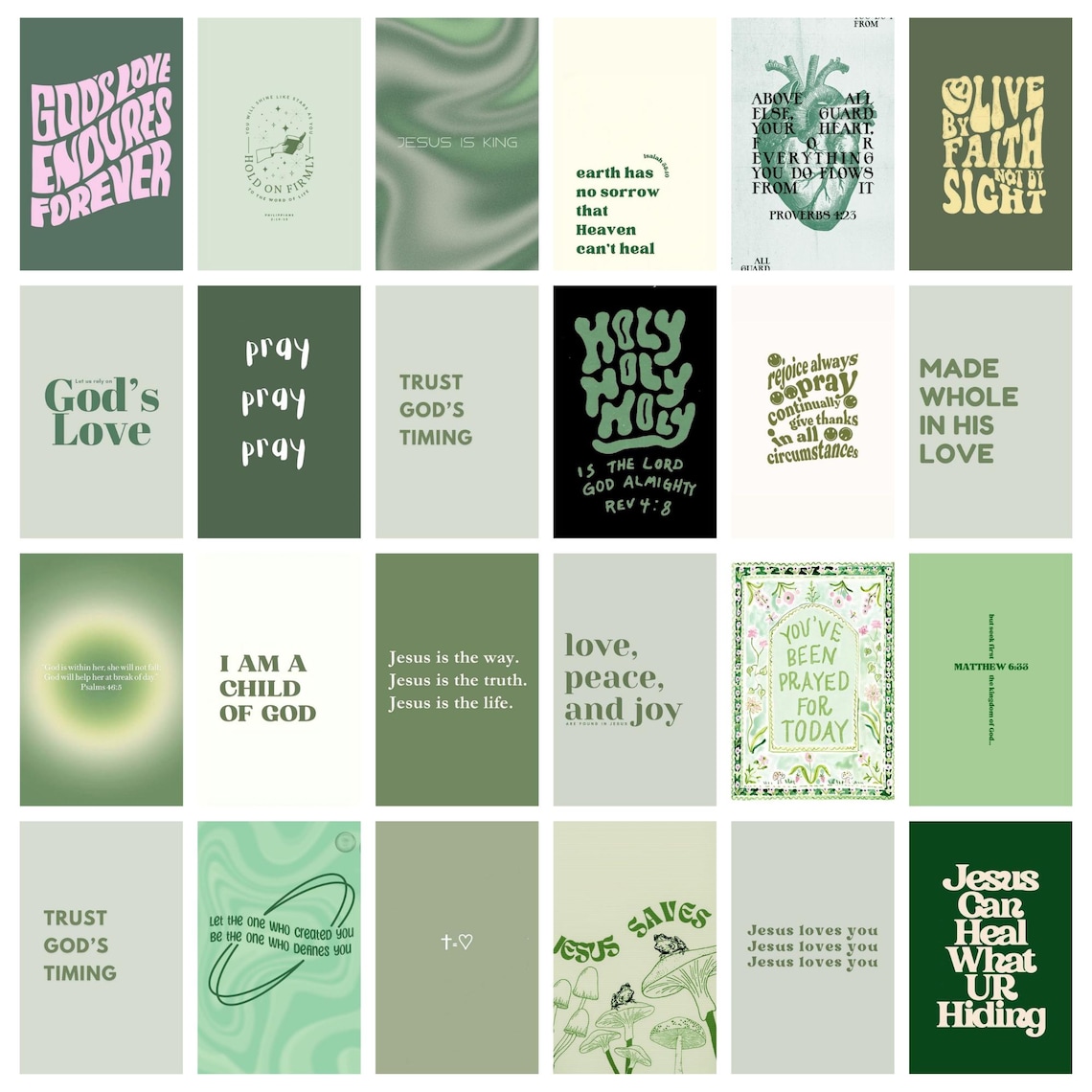 Sage Green Christian Collage Kit: Bible Verse Wall Art (A4 Digital ...