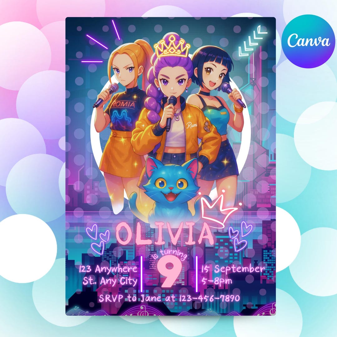 Editable KPOP Demon Hunters Birthday Invitation, Kpop Demon Hunters ...