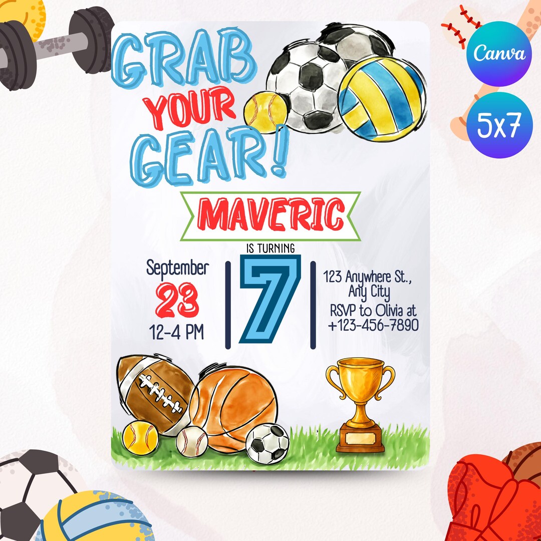 Editable Sports Birthday Invitation. Sports Theme Party Template - Etsy