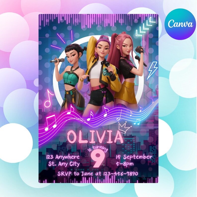 KPOP Demon Hunters Birthday Invitation | Editable K Pop Party Invite ...