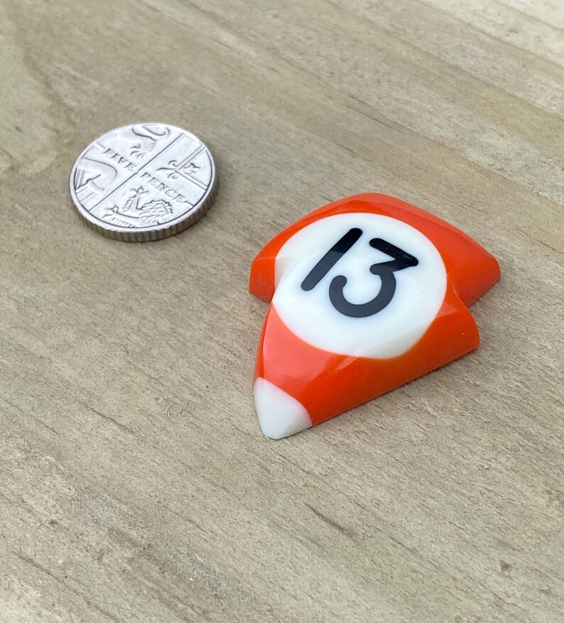 Handcrafted Number 13 Orange Pool Ball Cabochon – Unique Upcycled ...