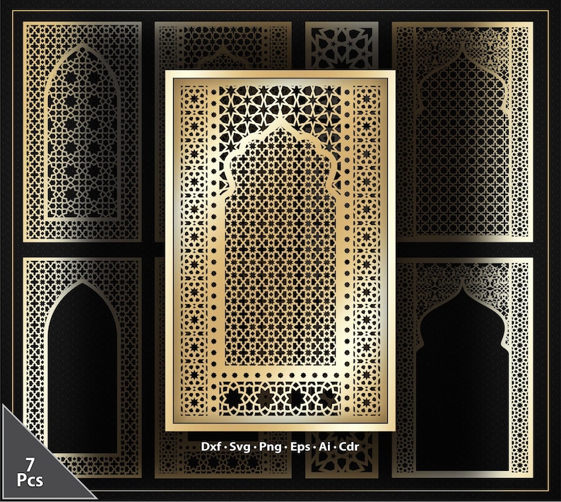 7 Islamic Moroccan Mihrab Window Panels | Dxf Svg Png Laser Cut and CNC ...