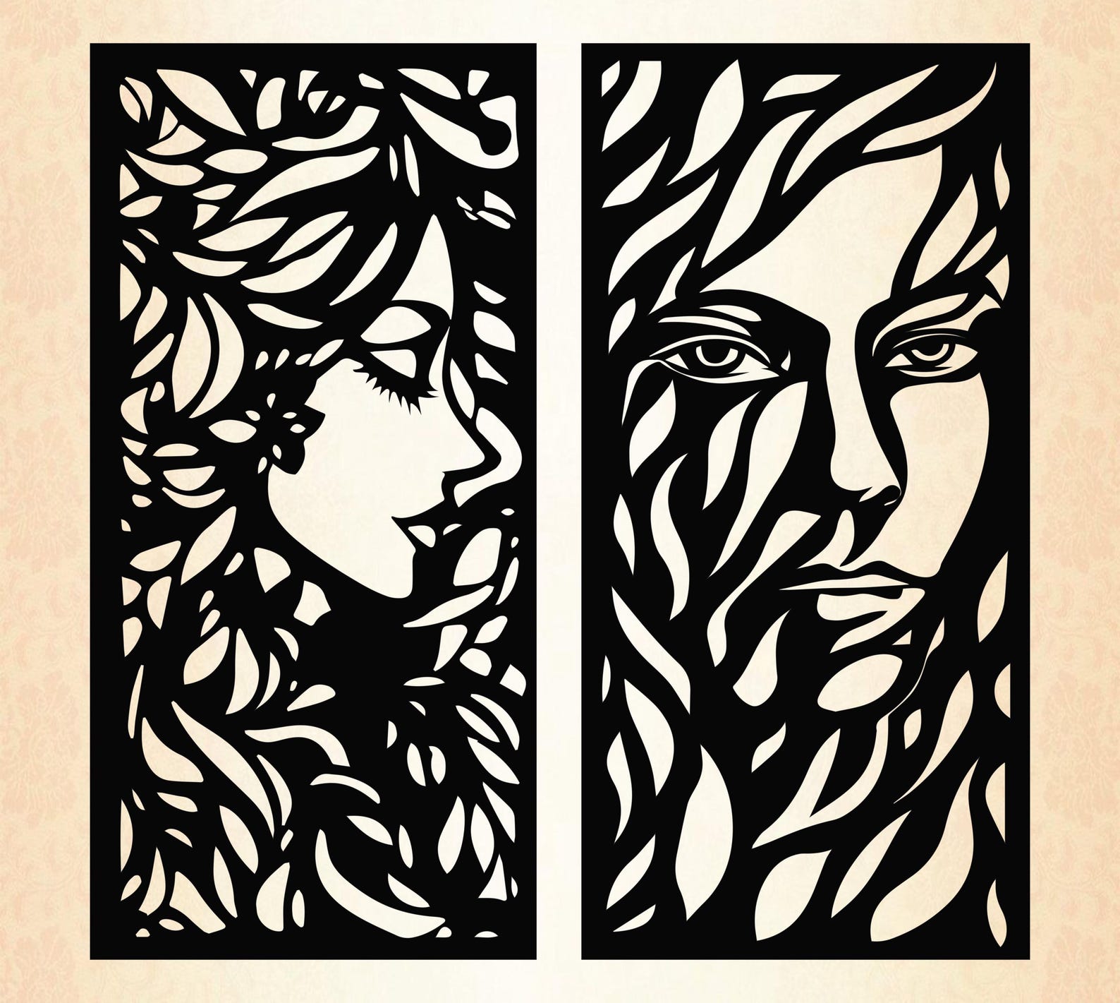 Decorative Panel With Female Face, Laser Cutting File, DXF, SVG, CNC ...