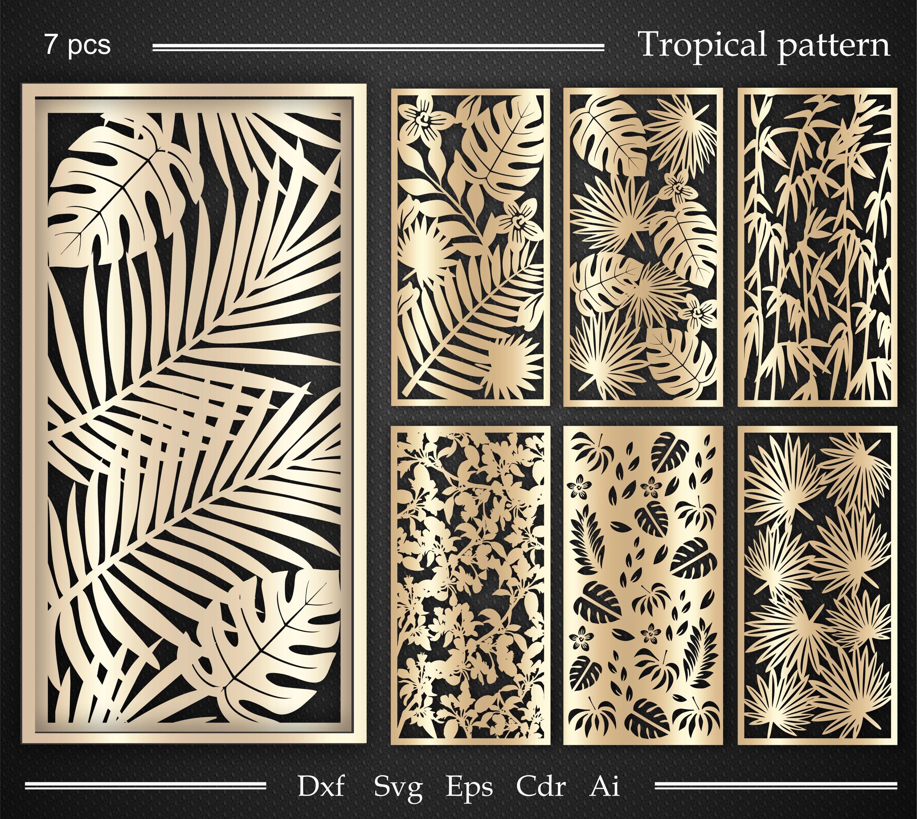 Tropical Laser Cut Panel SVG | Botanical DXF for CNC Cutting ...