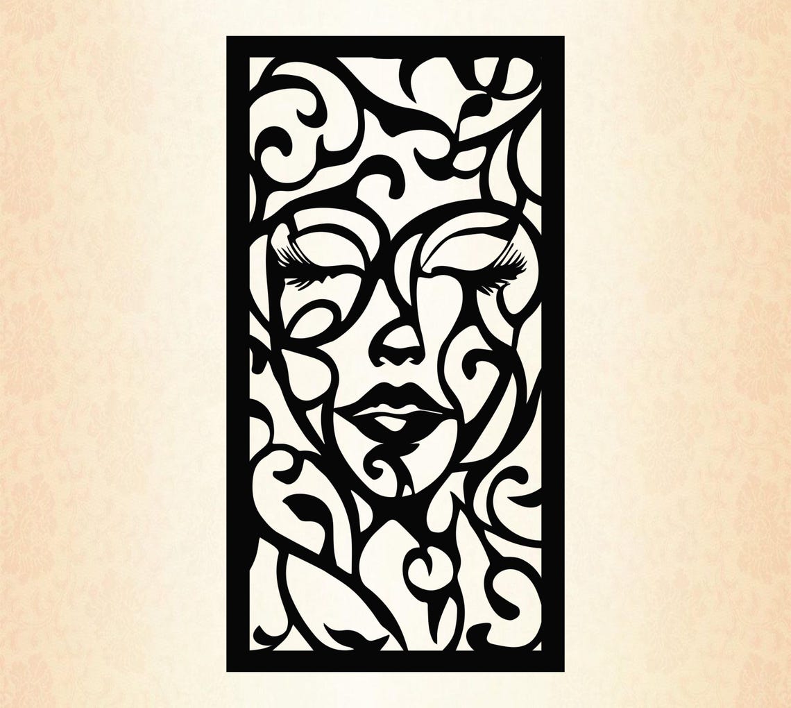 Decorative Panel With Female Face, Laser Cutting File, DXF, SVG, CNC ...