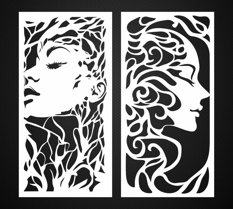 5 Decorative Wall Panels With Woman Faces, CNC Laser Cut SVG DXF Files ...