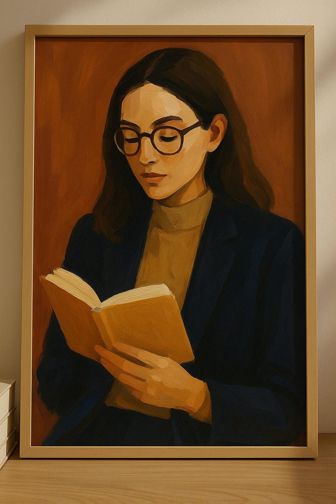 Modern Intellectual Woman Reading - Warm Minimalist Digital Wall Art ...