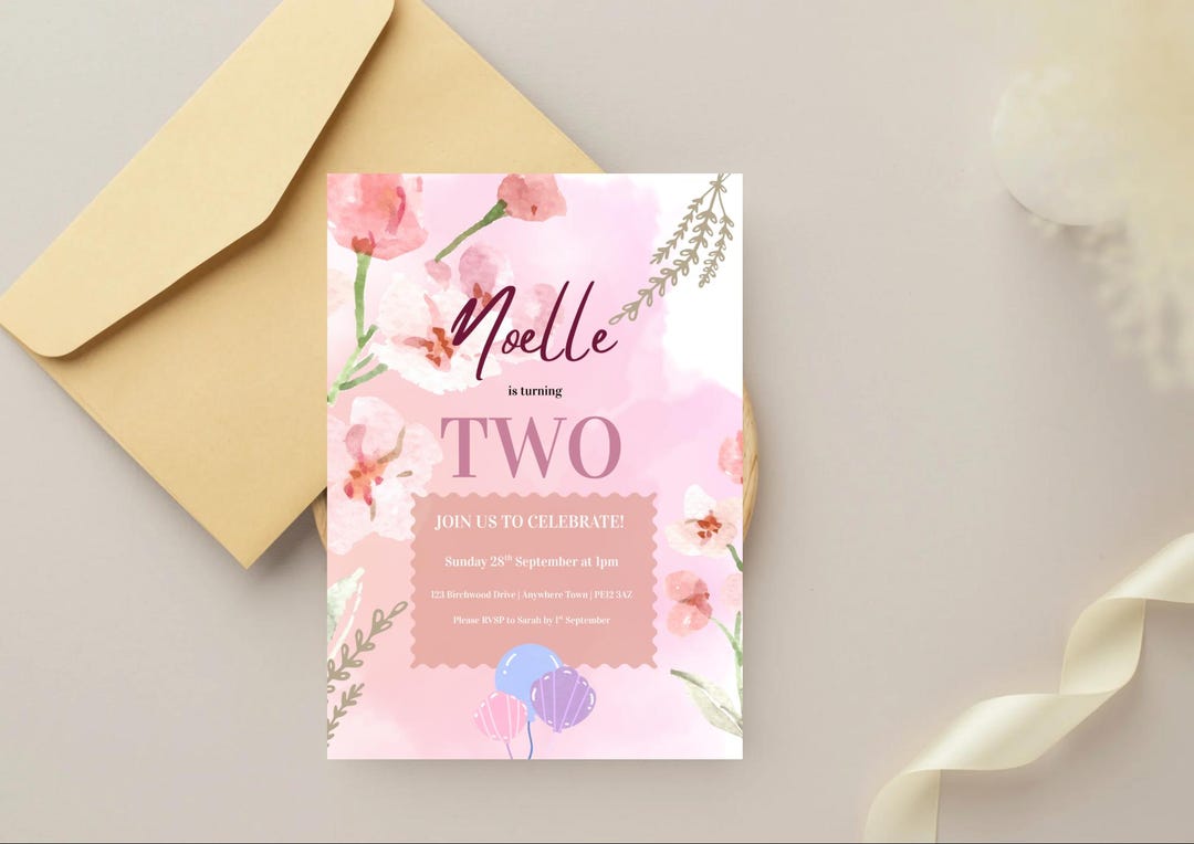 Editable Floral Second Birthday Girl Invitation - Etsy