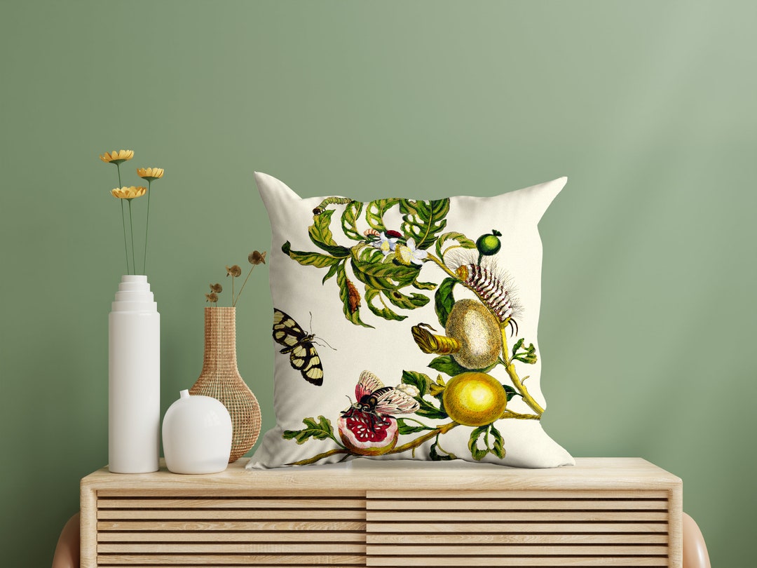 Vintage Botanical Print Cushion. Flowers Pillow. Butterflies Cushion ...
