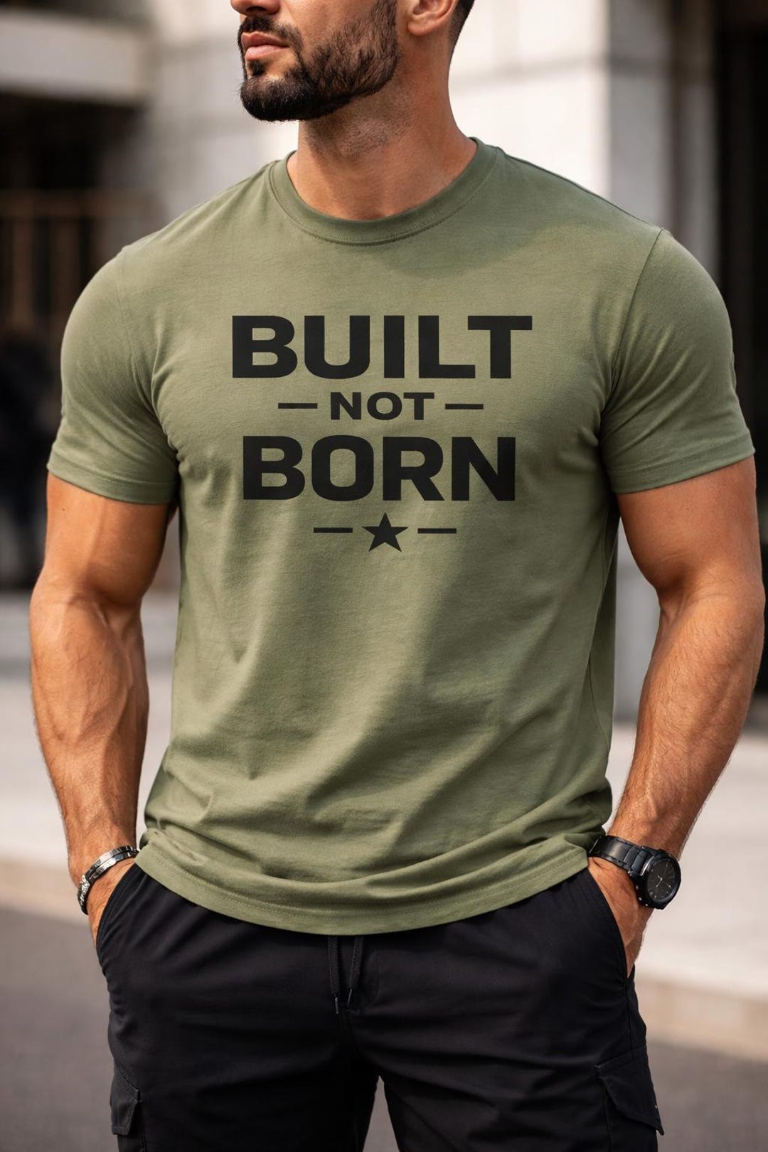 Built Not Born Gym T-shirt – Military Green Casual Fitness Tee - Etsy