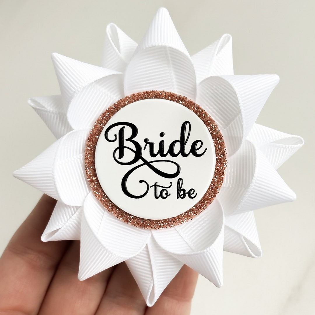 White Bride Pin, White Bridal Shower Decorations, White Pin for Bride ...