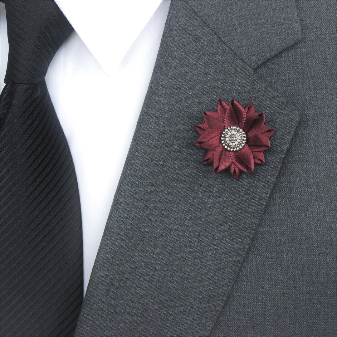 Mens Lapel Flower Pin, Burgundy Lapel Flower, Lapel Pin for Men, Mens ...