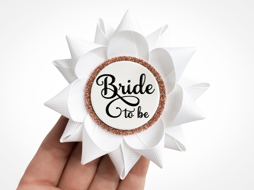 White Bride Pin, White Bridal Shower Decorations, White Pin for Bride ...