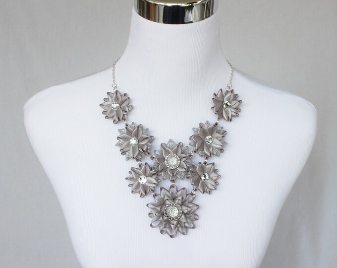 Silver Bib Necklace Silver Statement Necklace Silver - Etsy