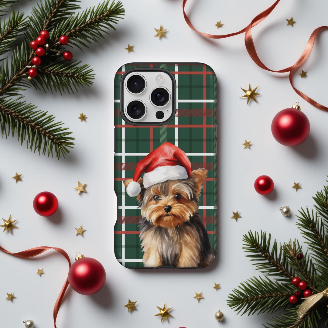 Yorkie Dog in a Santa Hat Christmas Phone Case, Holiday Phone Case, Dog ...