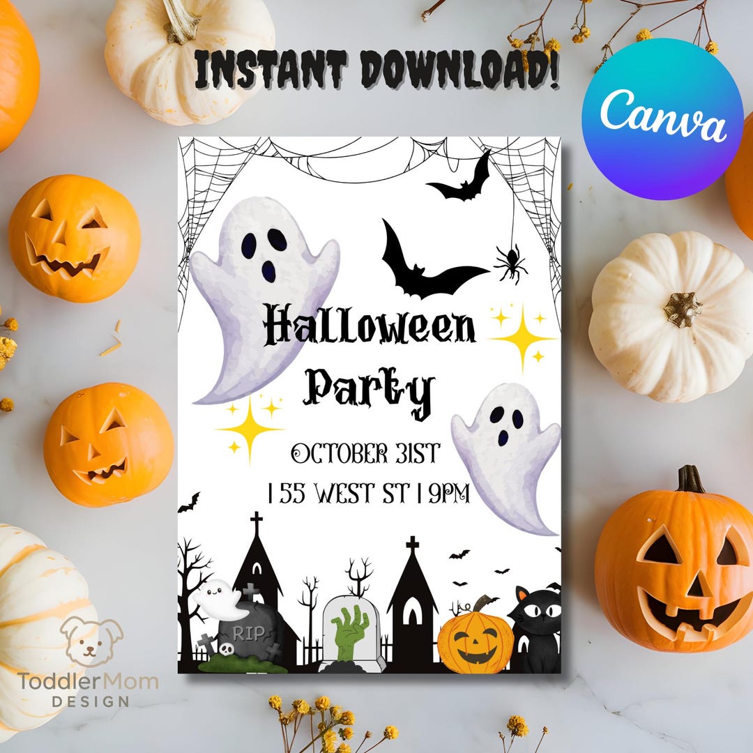 Editable Halloween Party Invitation, Instant Download Canva Template ...