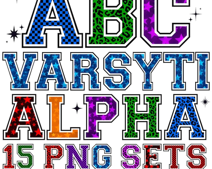 Varsity Letter PNG Bundle: Checkered Font, Team Colors (digital ...
