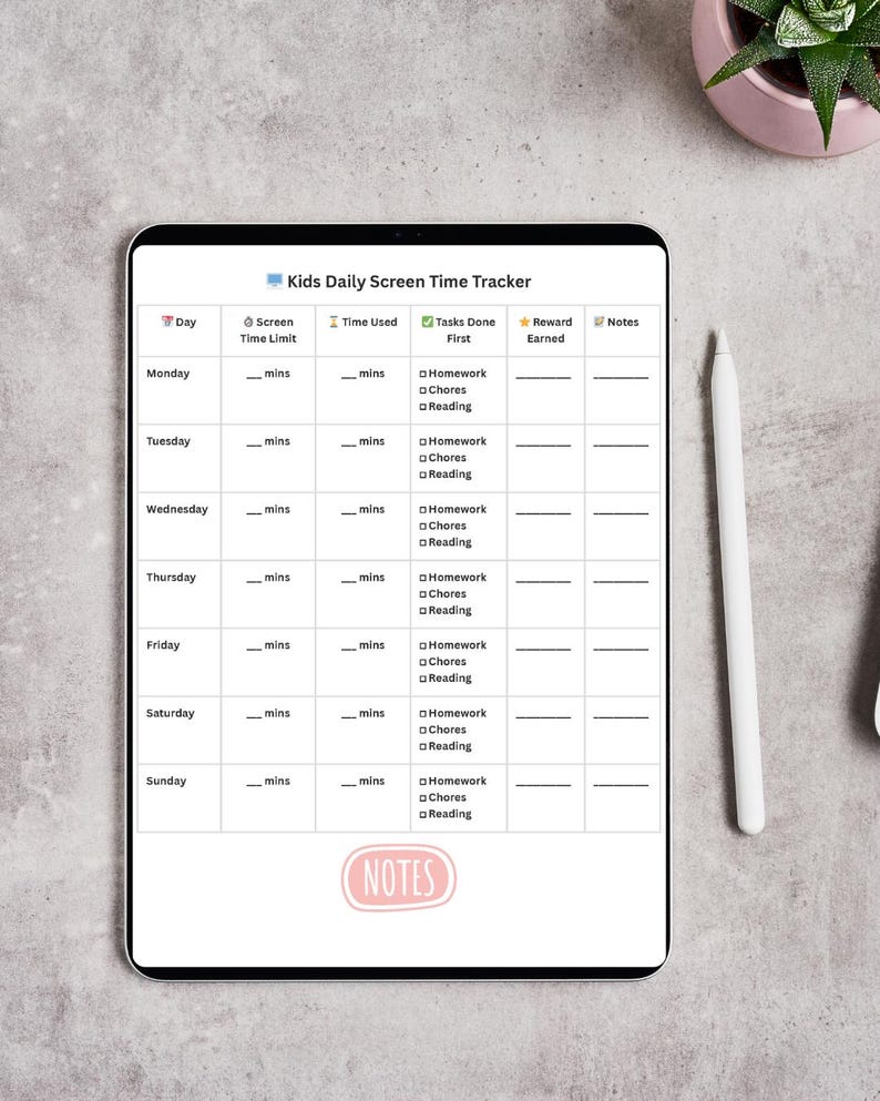 Printable Screen Time Tracker for Kids | Daily Checklist for Parents ...
