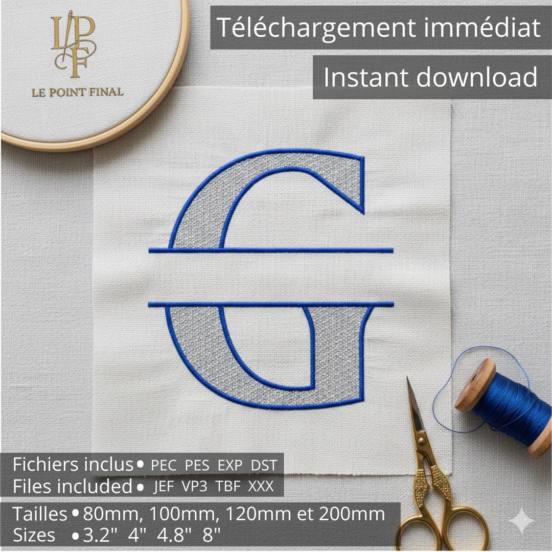 Letter G Embroidery, Digitized by Machine, 4 Sizes (80/100/120/200 Mm ...