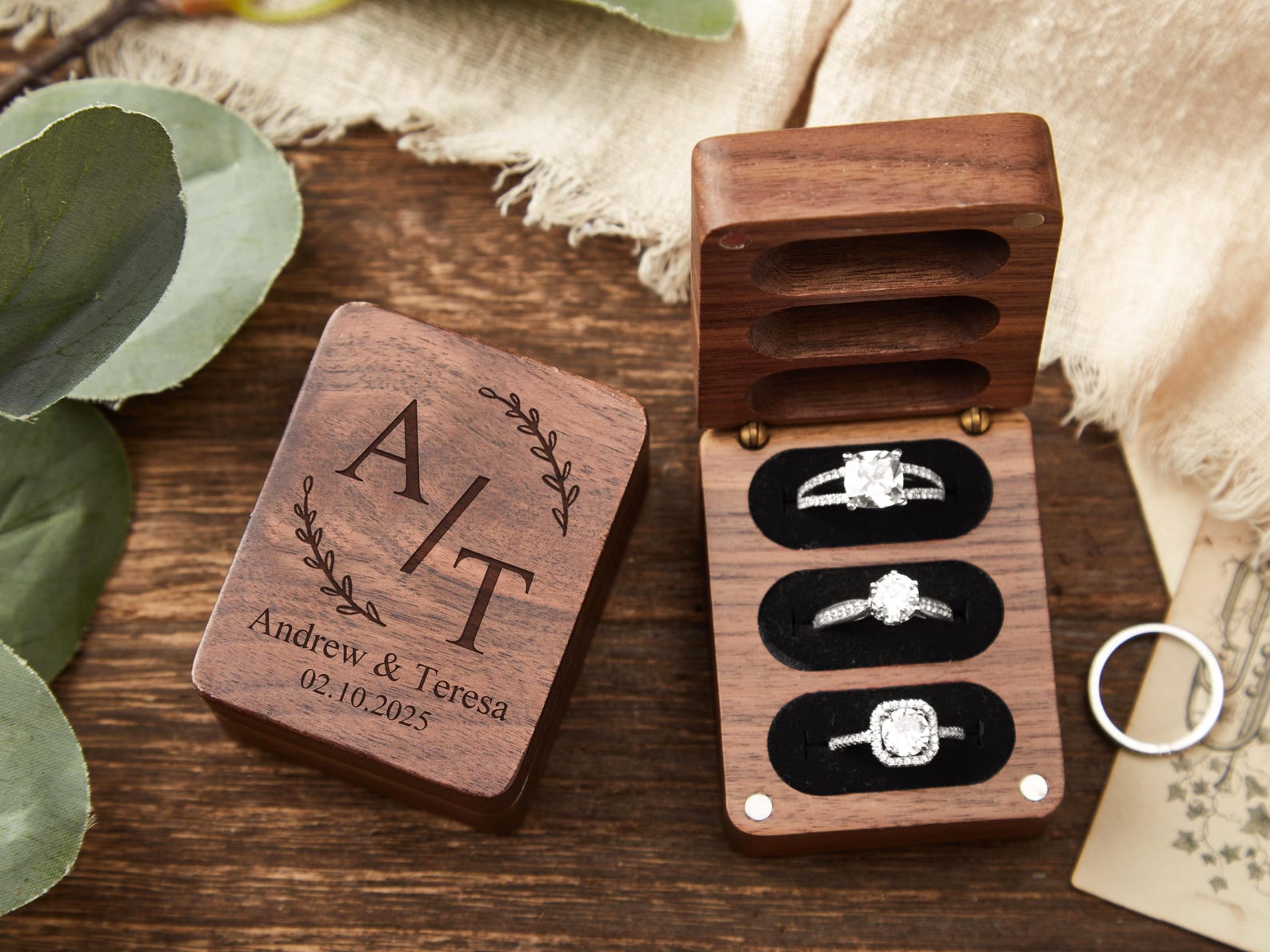 Personalized Engraving Wooden Ring Box, Proposal Engagement Ring Box ...