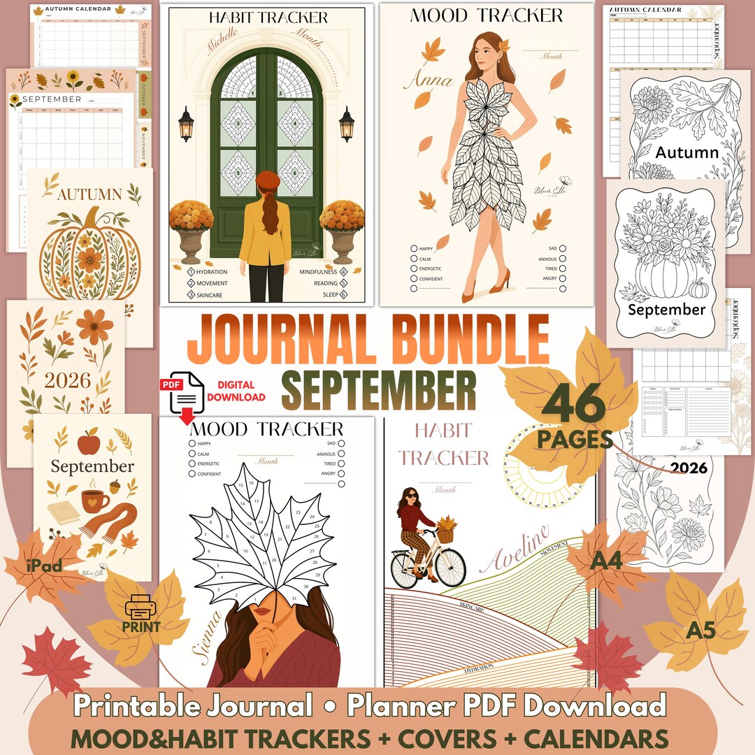 September Mood & Habit Tracker: Printable Journal Bundle (2025-2026 ...