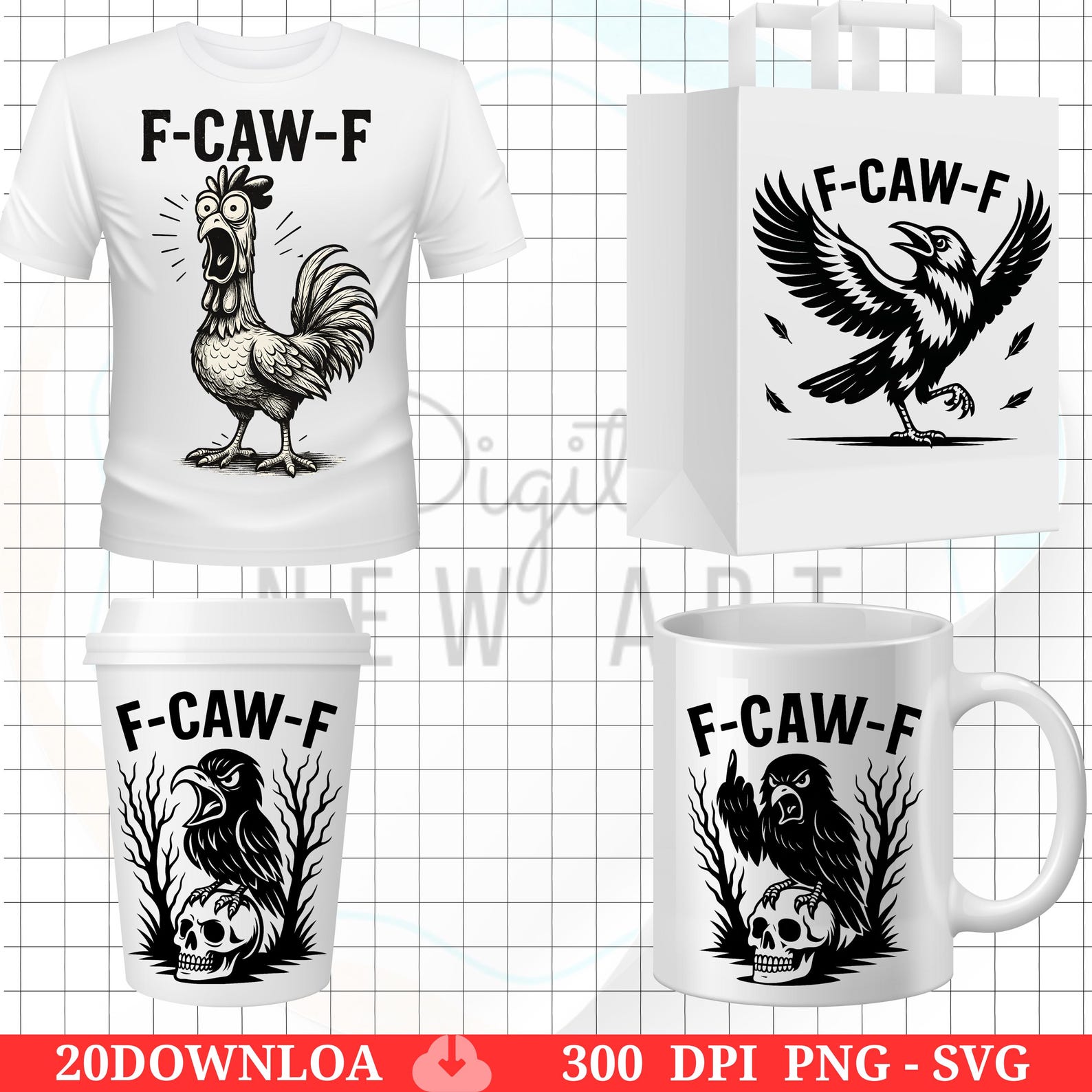 F-caw-f Chicken PNG SVG Bundle, Rooster Cartoon, Rooster Crowing Meme ...