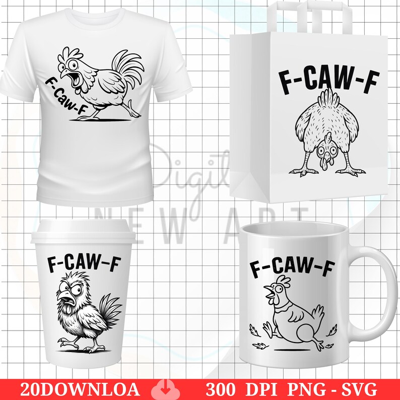 F-caw-f Chicken PNG SVG Bundle, Rooster Cartoon, Rooster Crowing Meme ...