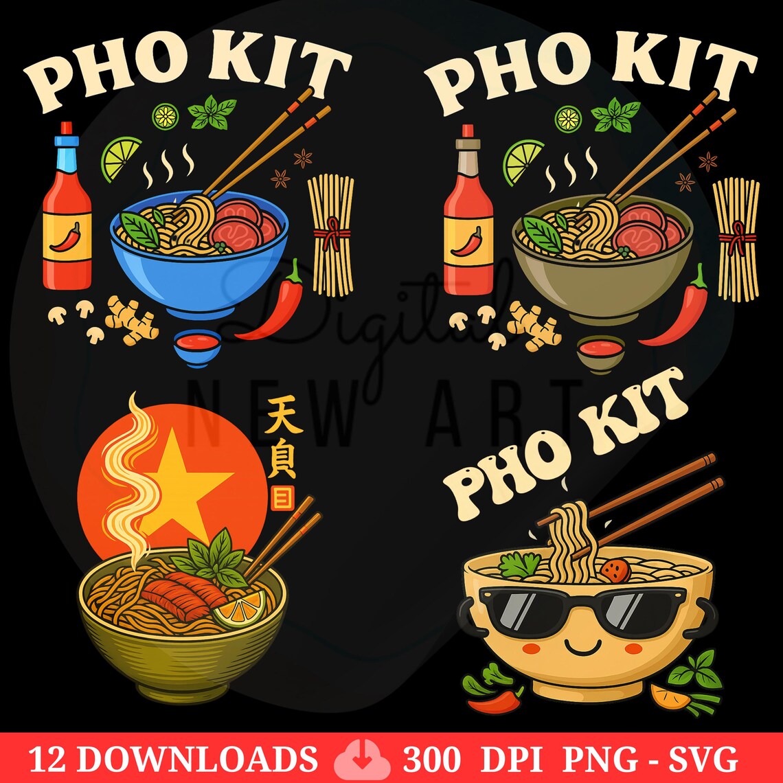 12 + Pho Kit Png, Funny Vietnamese Pho Noodles Bowl Png, Asian Foodie ...