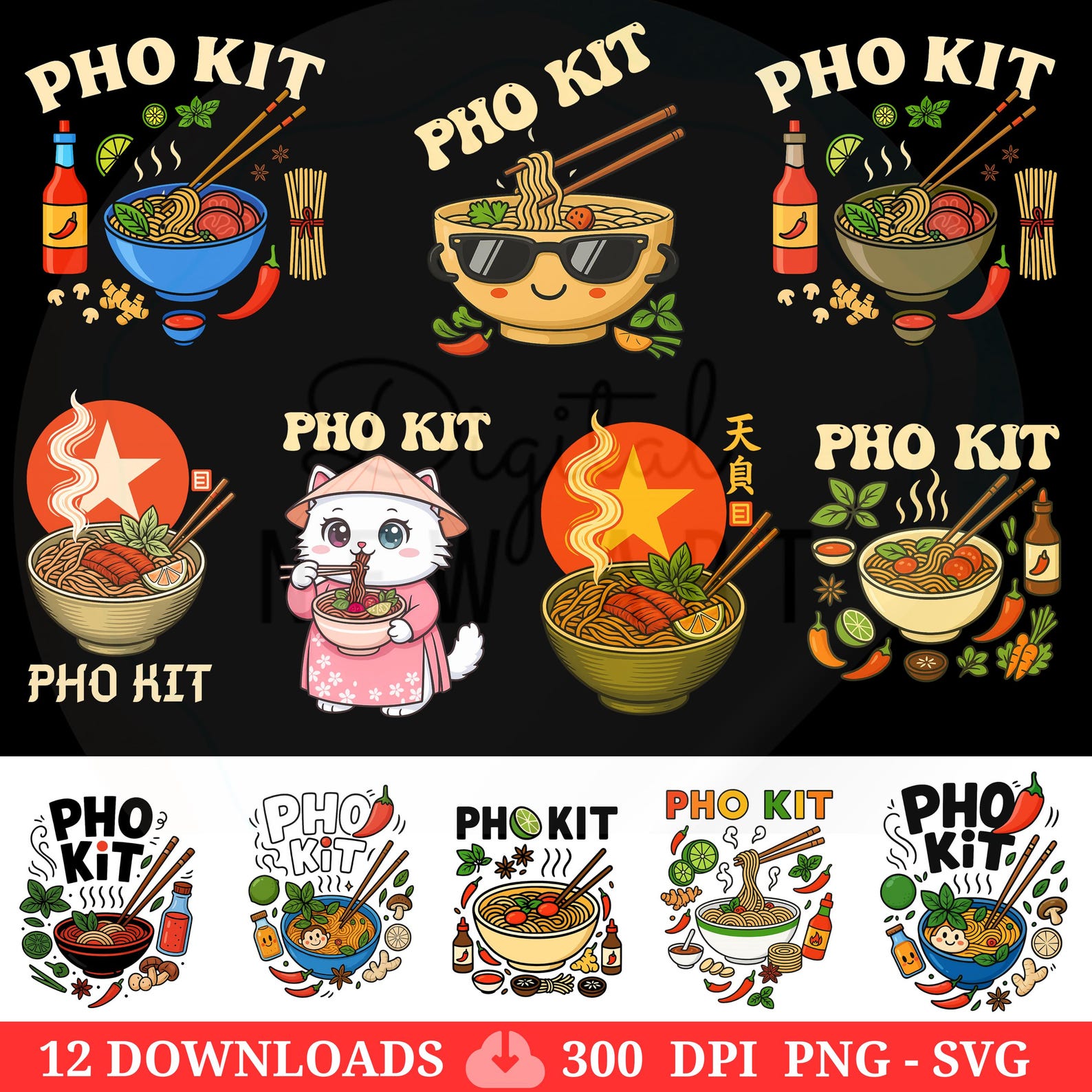 12 + Pho Kit Png, Funny Vietnamese Pho Noodles Bowl Png, Asian Foodie ...