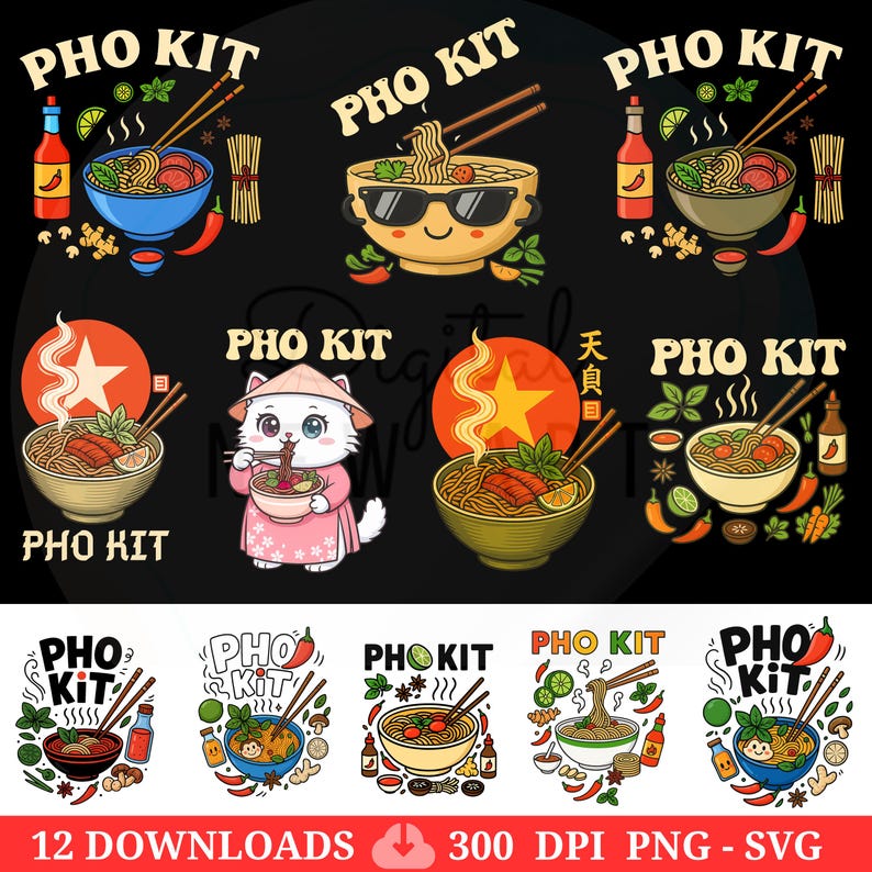 12 + Pho Kit Png, Funny Vietnamese Pho Noodles Bowl Png, Asian Foodie ...