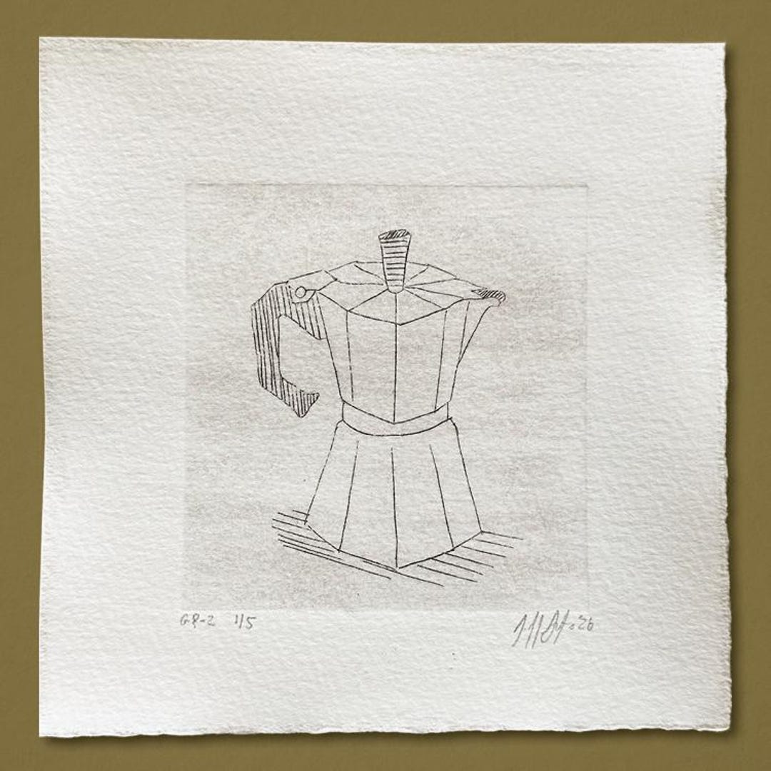 Moka Pot Drypoint Etching Second Ghost Print: Limited Edition Coffee ...