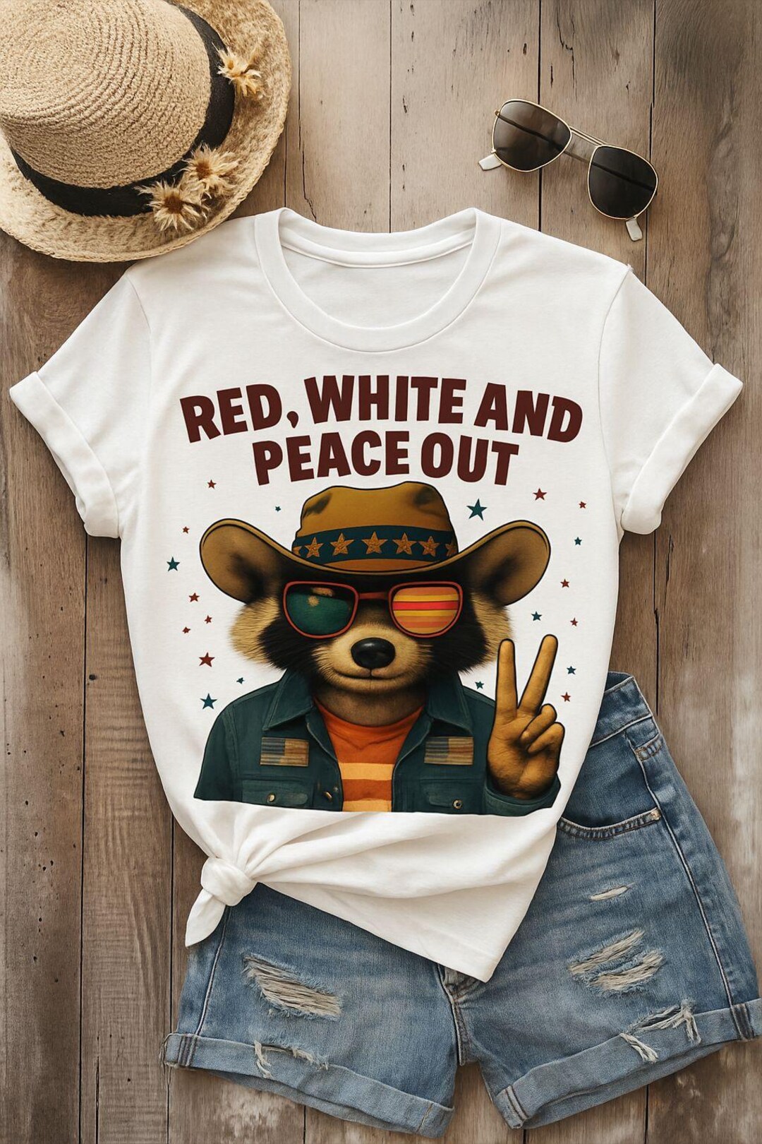 4th of July Peace Out Raccoon T-shirt, Patriotic Graphic Shirt ...