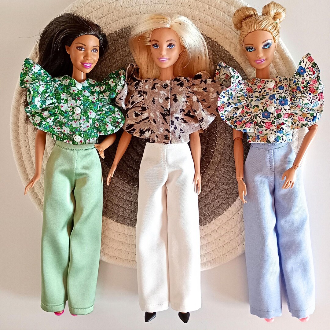 Romantic Doll Outfit 1/6 Scale – Handmade Ruffled Blouse and Wide-leg ...