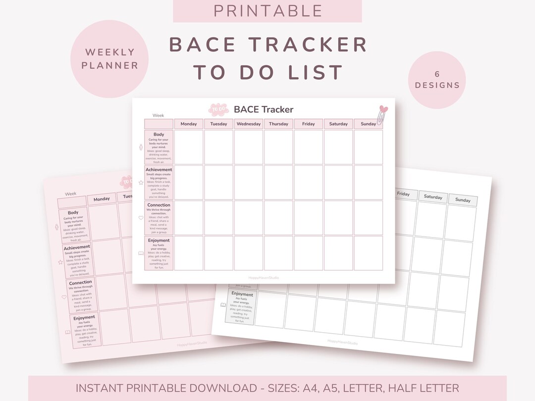 BACE Tracker | Weekly to Do List Printable | Body Achievement ...