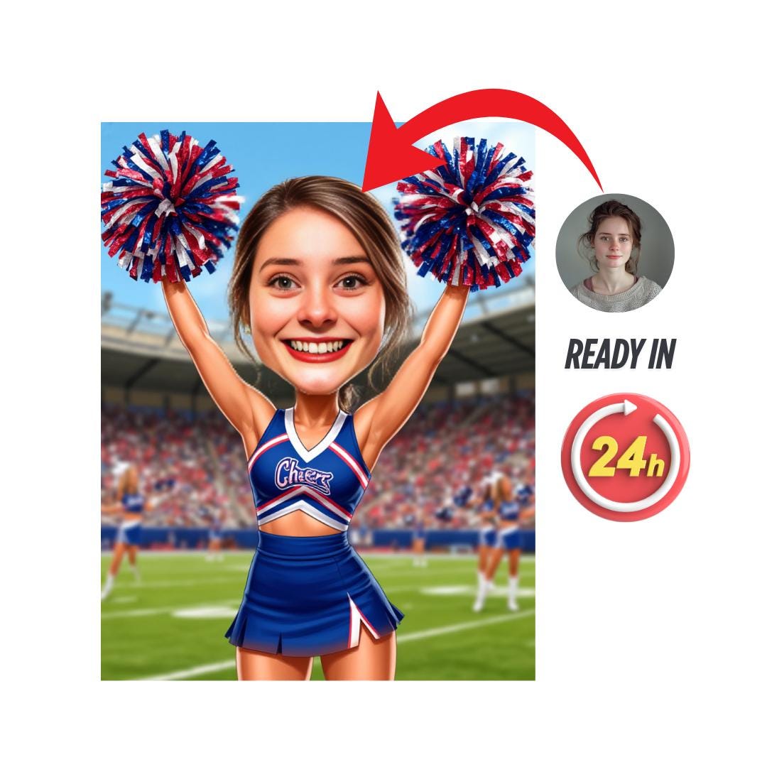 Cheer Captain Caricature Personalized Pep Squad Art Funny Team Spirit ...