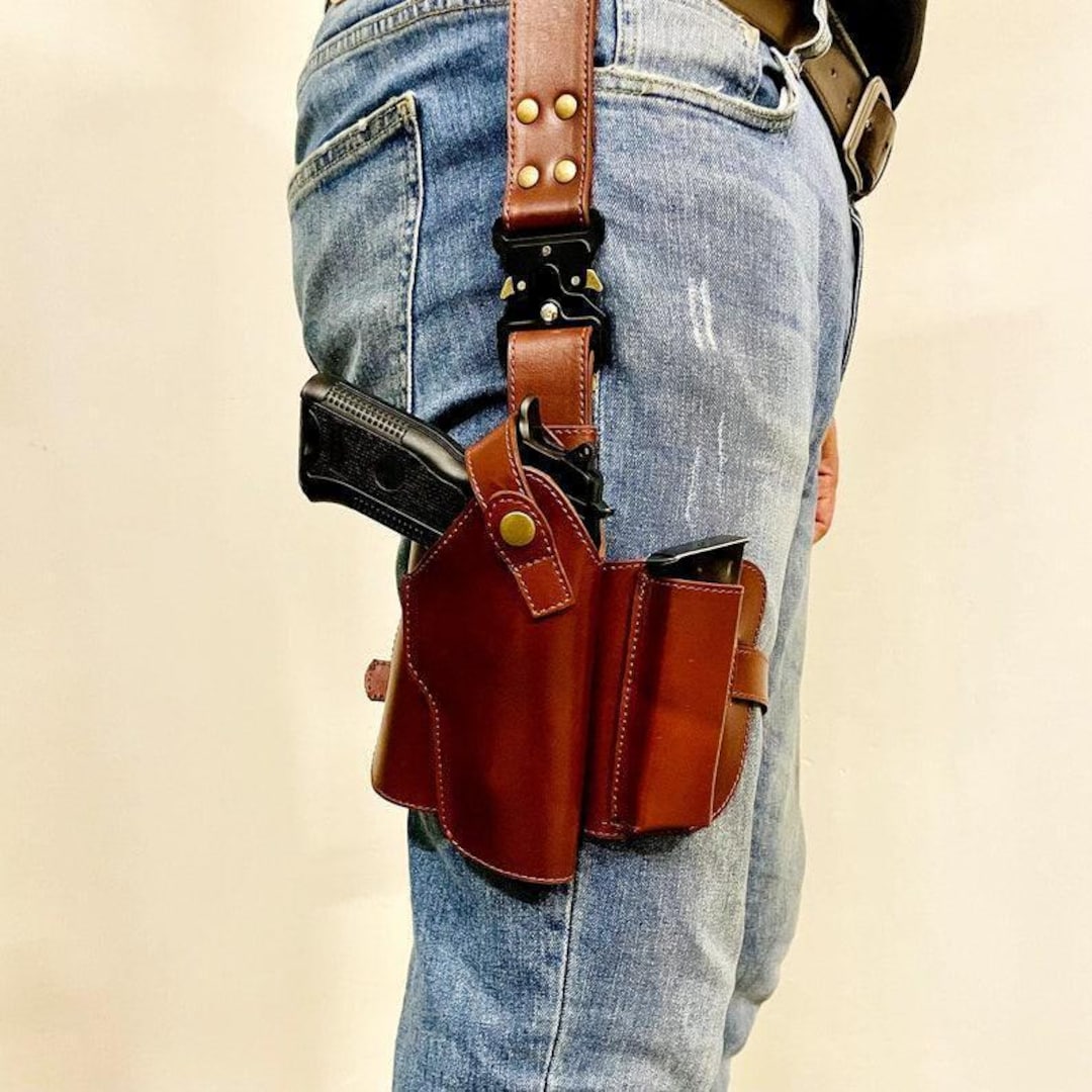 Handmade Leather Thigh Holster: Tactical Drop Leg 9mm Firearm Holder - Etsy