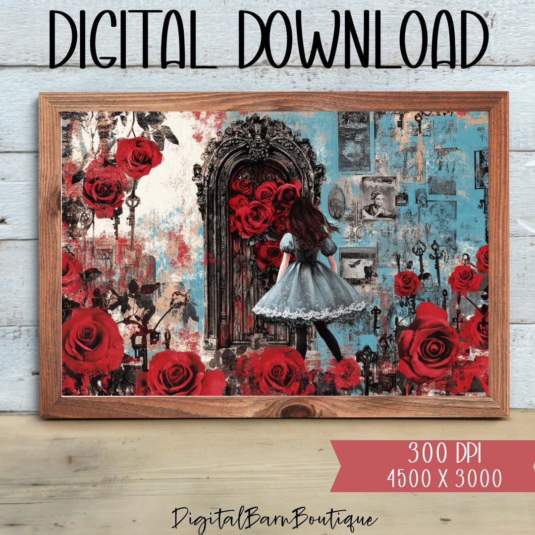 Alice Roses & Keys Printable Wall Art | Vintage Door | Gothic ...