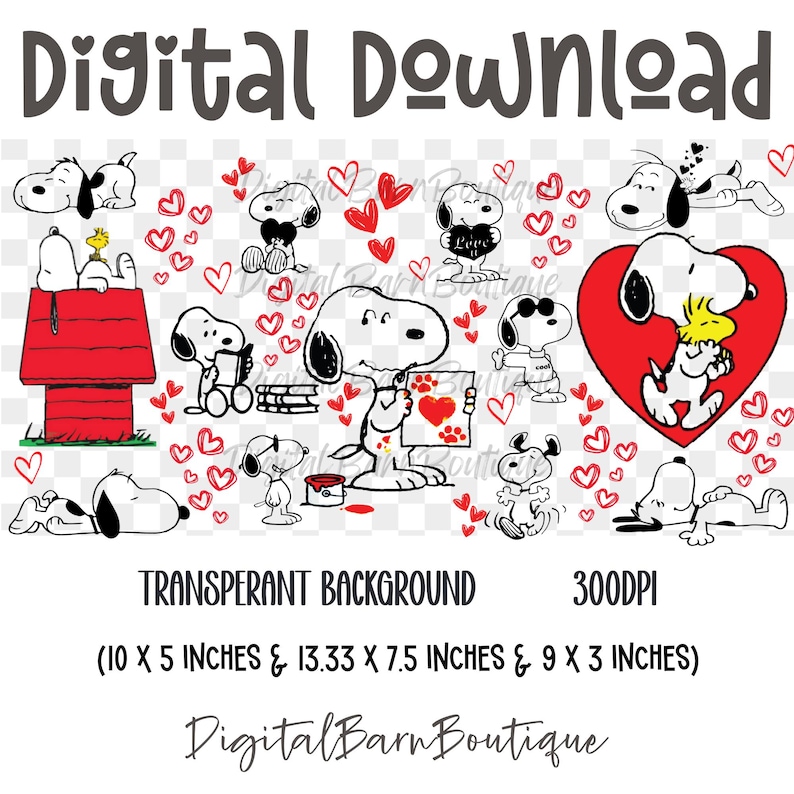 Snoopy & Woodstock Valentine Cup Wrap, PNG Sublimation Design (digital ...