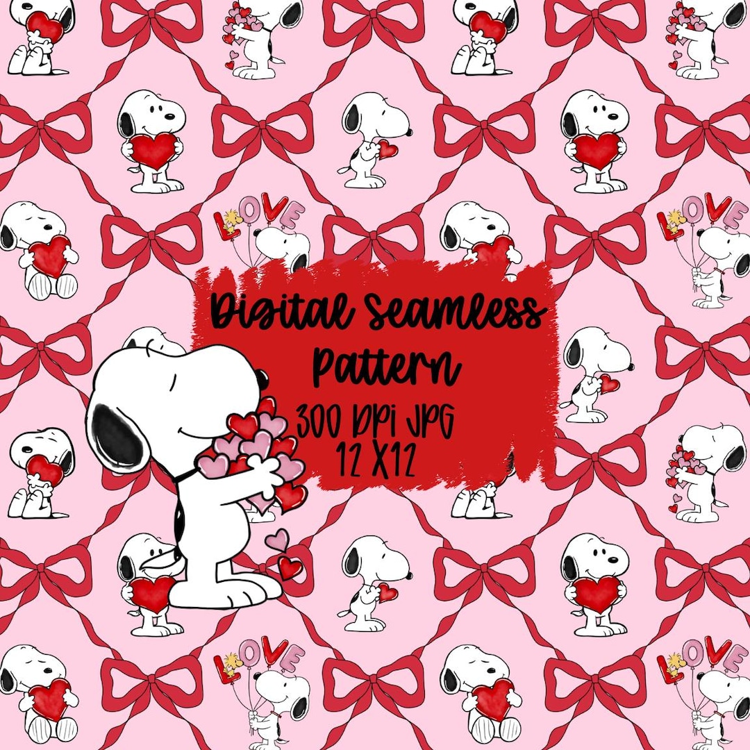 Valentine Snoopy Seamless Pattern, Hearts & Bows Pattern, Love, Dog ...