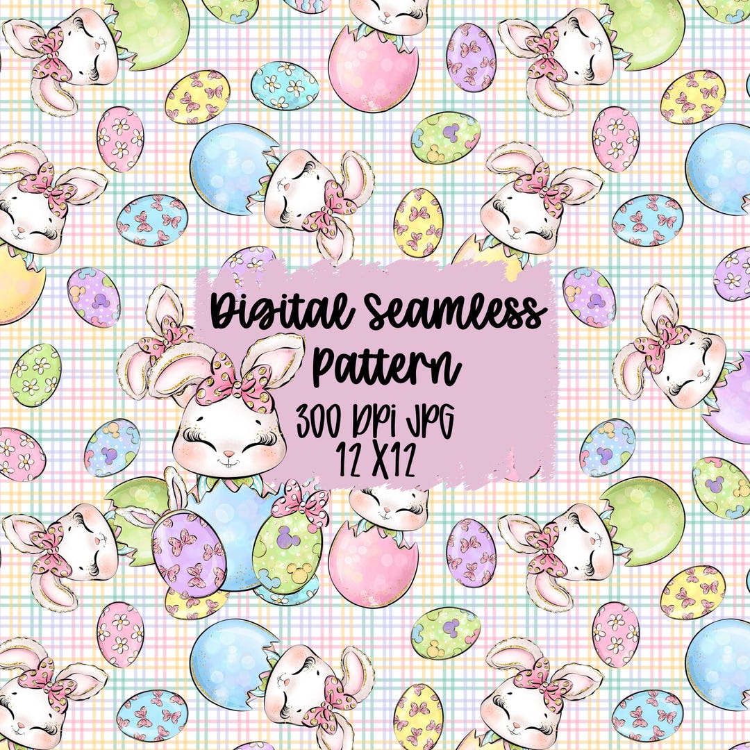Easter Bunny Seamless Pattern, Pastel Plaid Bunny Eggs, Spring Digital ...